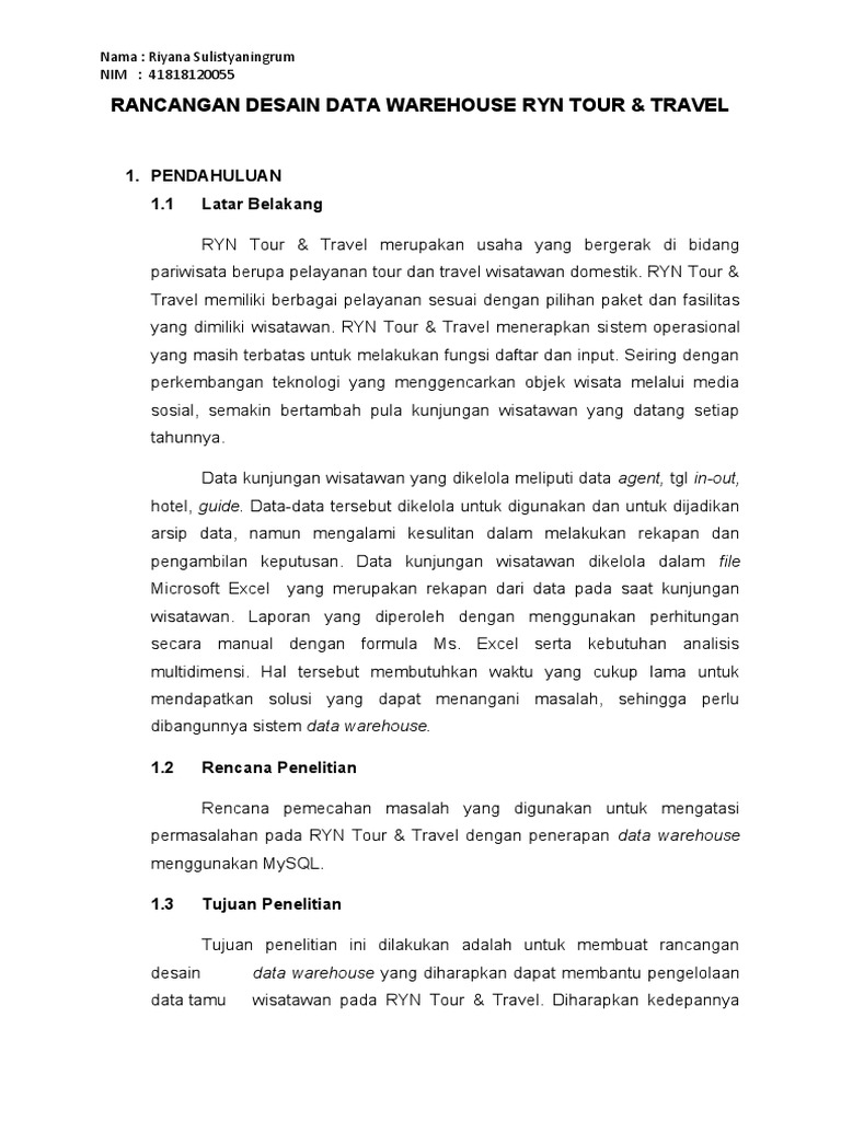 Rancangan Desain Data Warehouse Ryn Tour | PDF