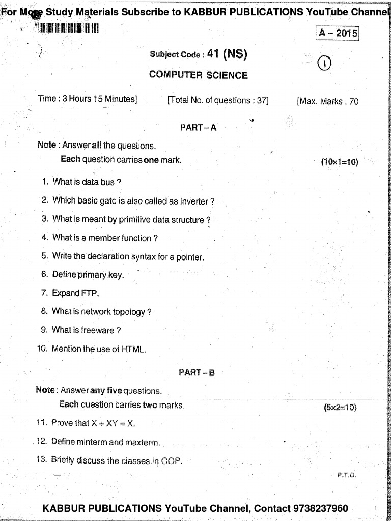 PUC II CS Previous Year QPs | PDF | You Tube | I Phone