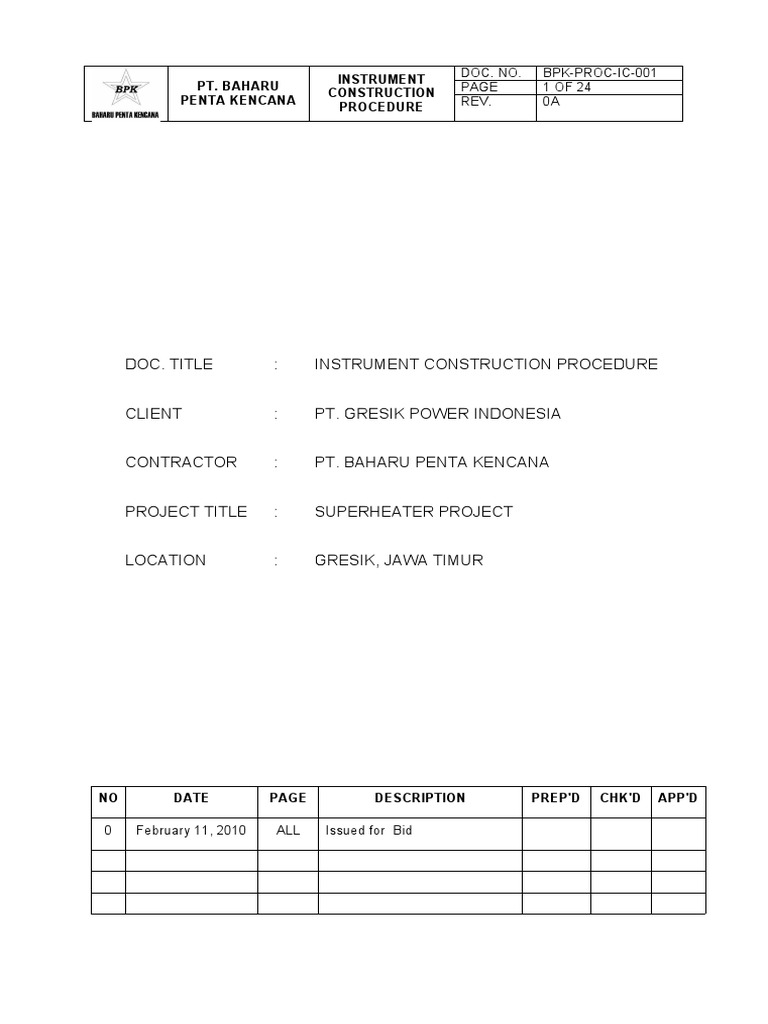 Instrument Construction Procedure | PDF | Pipe (Fluid Conveyance) | Leak