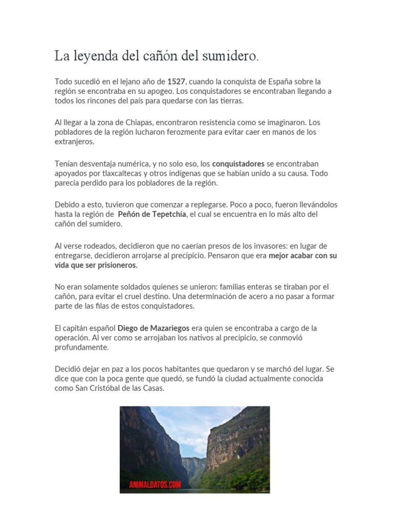 La Leyenda Del Cañón Del Sumidero | PDF