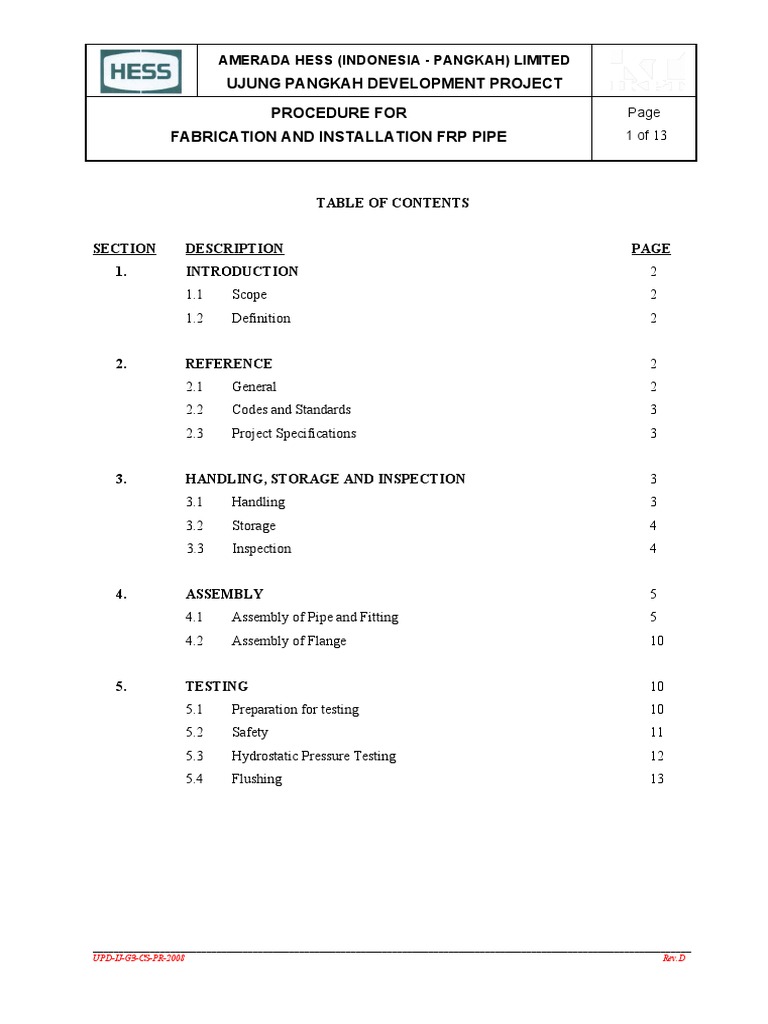 FRP Procedure Rev D | PDF | Pipe (Fluid Conveyance) | Adhesive