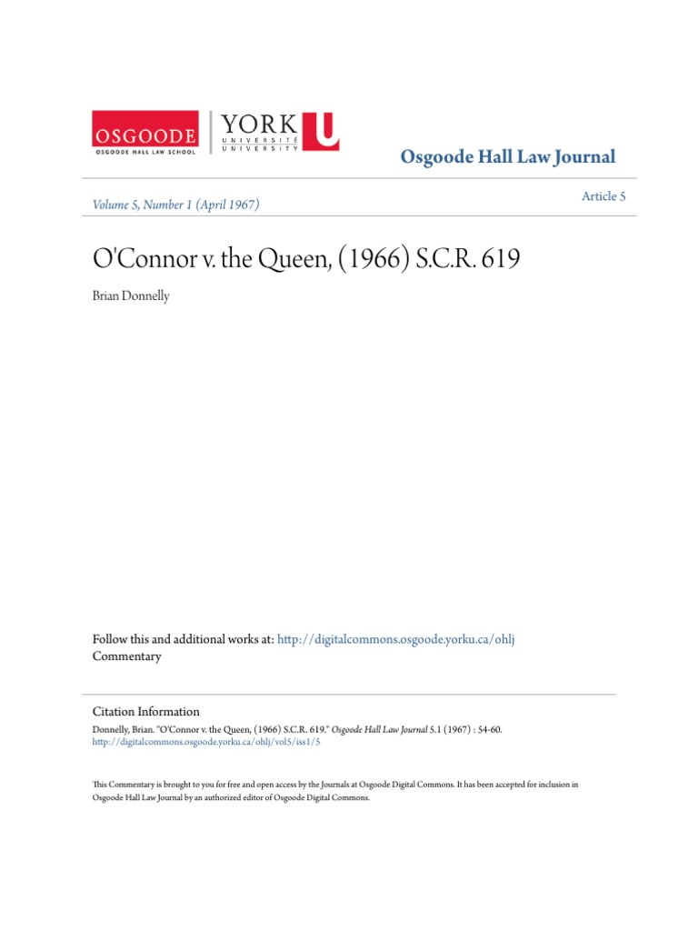 OConnor v. The Queen (1966) S.C.R. 619 | PDF | Right To Counsel | Arrest