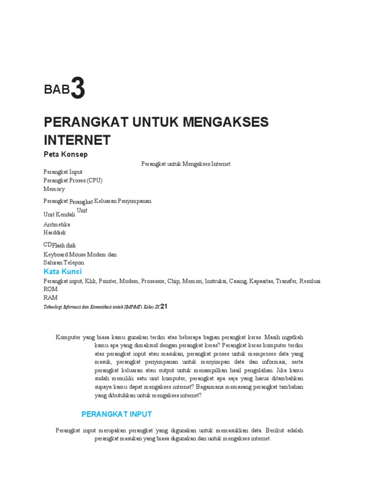 TIK Kelas 9. Bab 3. Perangkat Untuk Mengakses Internet | PDF