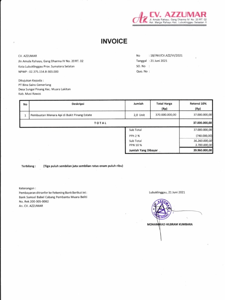 Invoice Retensi Faktur Dan Kwitansi Bpe | PDF