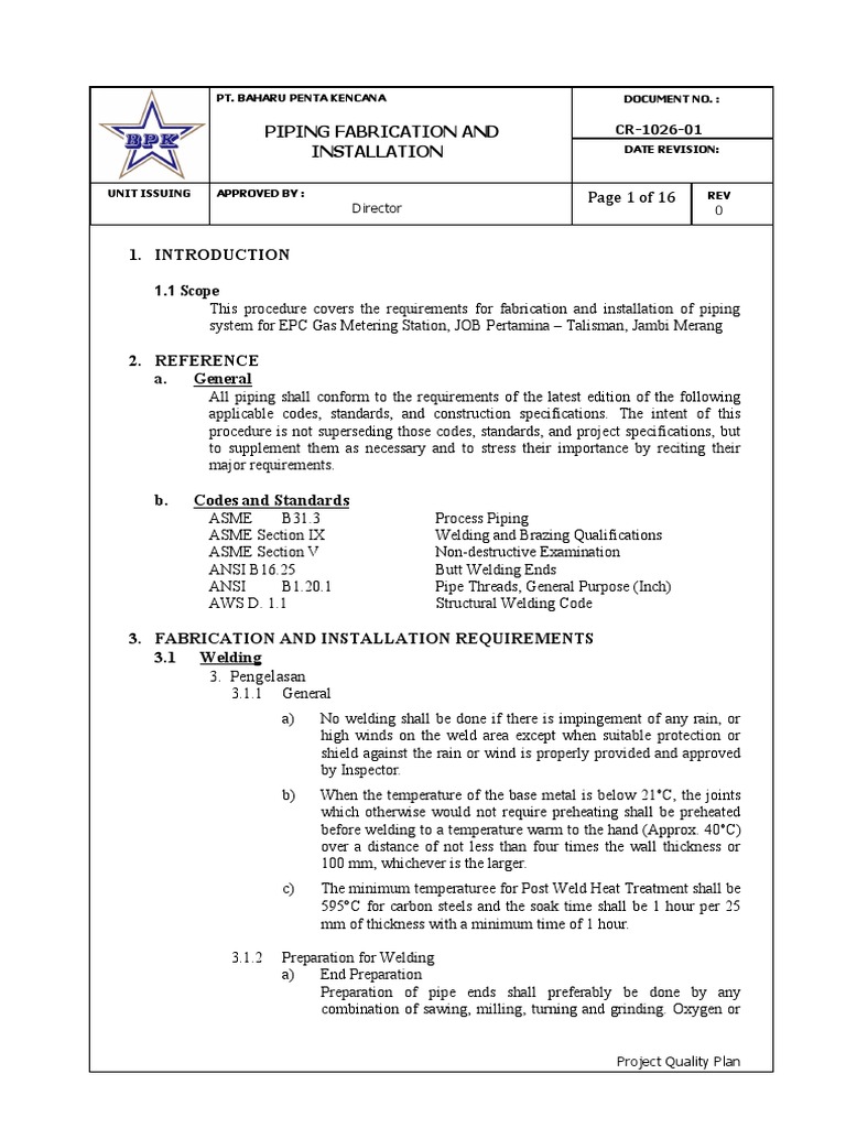Prosedur Pipa | PDF | Pipe (Fluid Conveyance) | Welding