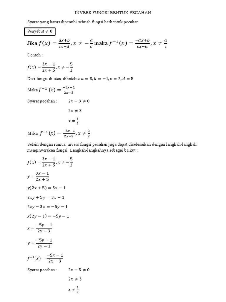 Invers Fungsi Bentuk Pecahan | PDF