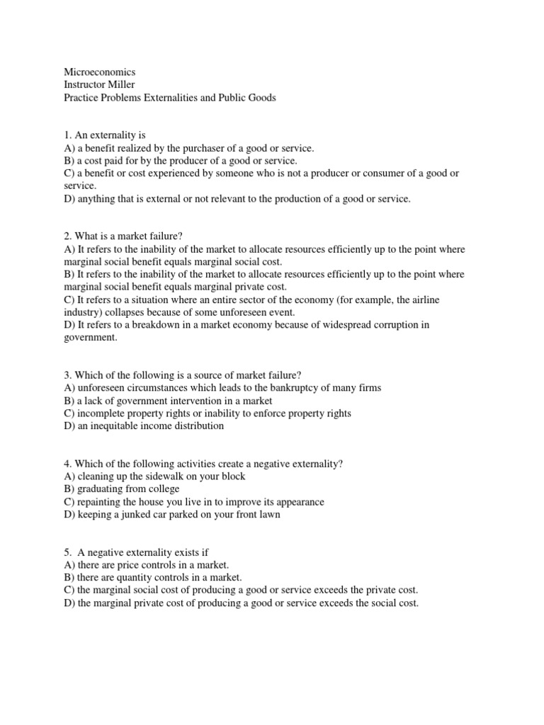 Practice Problems Ch. 5 Externalities and Public Goods | PDF | Externality | Goods
