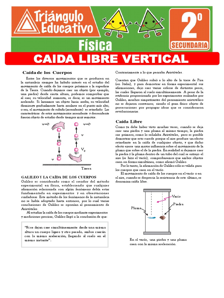 4 Caida Libre Vertical para Segundo Grado de Secundaria | PDF | Movimiento (física) | Fenomeno ...