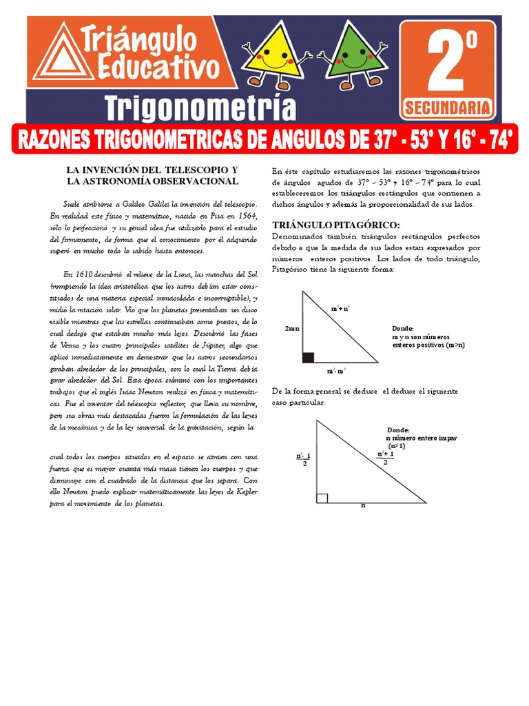4 Razones Trigonometricas de Angulos de 37° 53° y 16° 74° para Segundo ...
