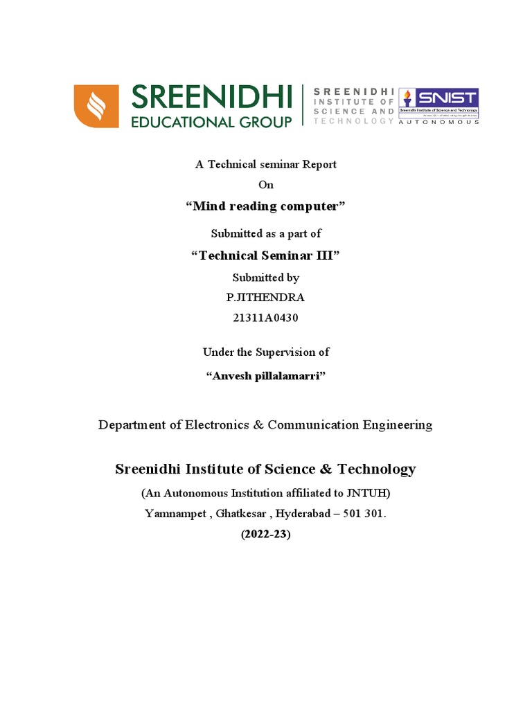 "Mind Reading Computer" "Technical Seminar III": Sreenidhi Institute of ...