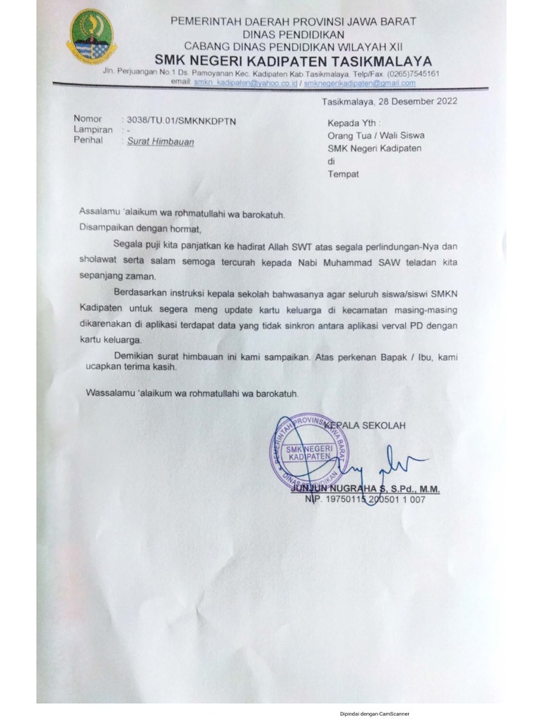 Surat Himbauan Siswa Update KK | PDF
