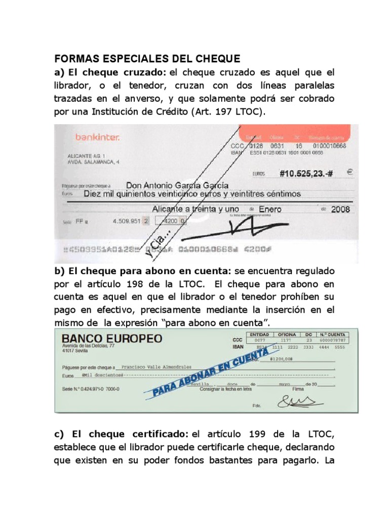 Formas Especiales Del Cheque | PDF