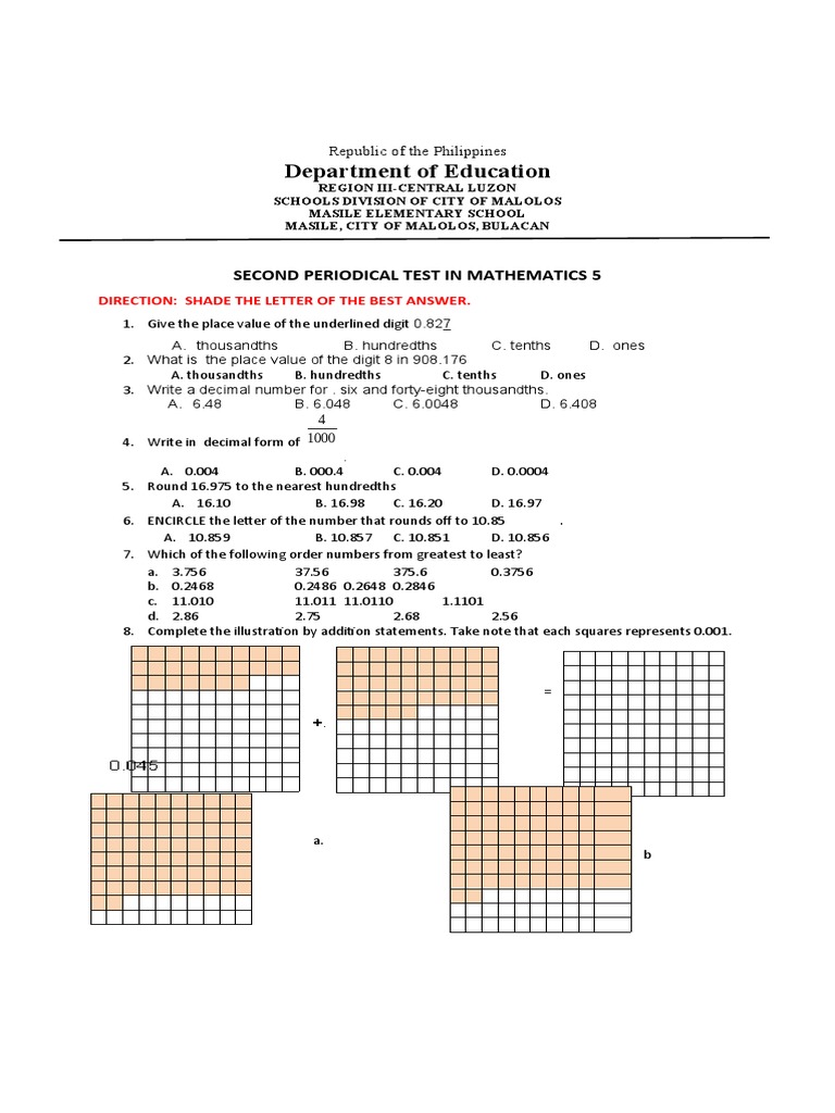 2nd Grading Exam - MATH 5 | PDF | Ratio | Numbers