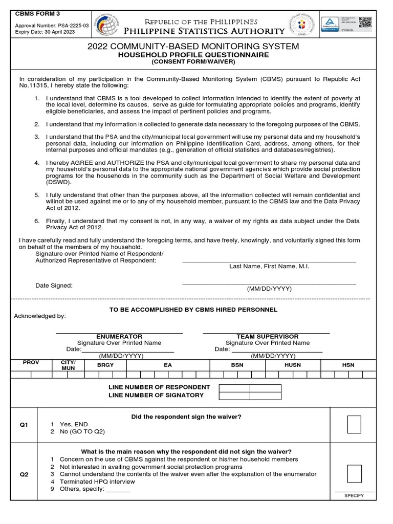 2022 CBMS - Form 3 - Waiver - English | PDF | Data | Government