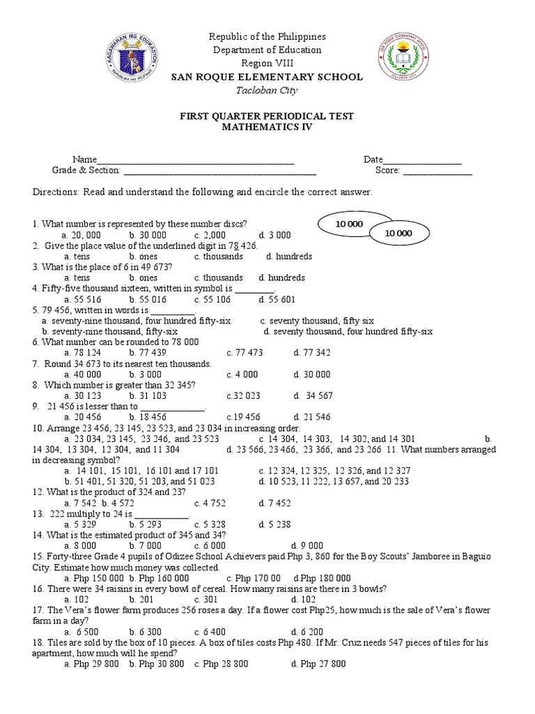 Grade 4 Math 1st Quarter Exam | PDF | Division (Mathematics) | Mathematics
