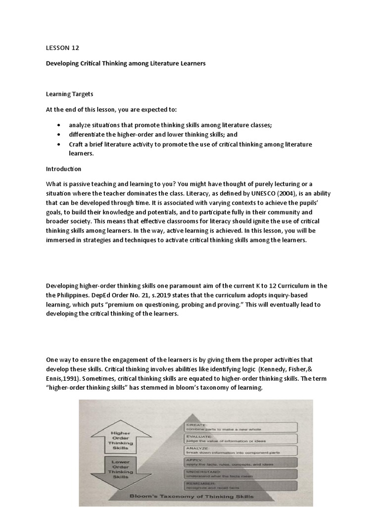 Lesson 12 | PDF | Learning | Critical Thinking