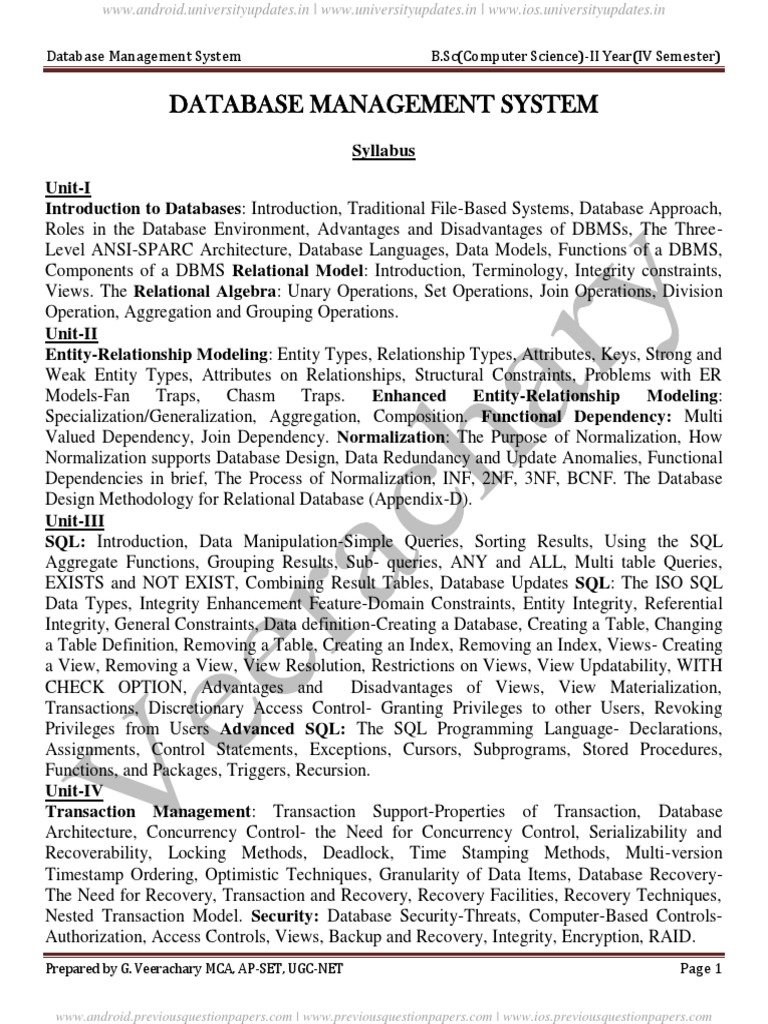 Ou Dbms IV Sem Notes | PDF | Databases | Relational Database Ou Dbms IV Sem Notes | PDF | Databases | Relational Database