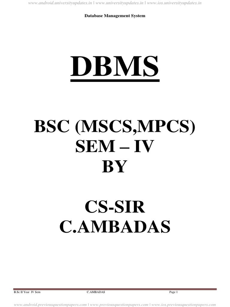 BSC Iiyr IV Sem Dbms Total Notes | PDF | Databases | Relational Database