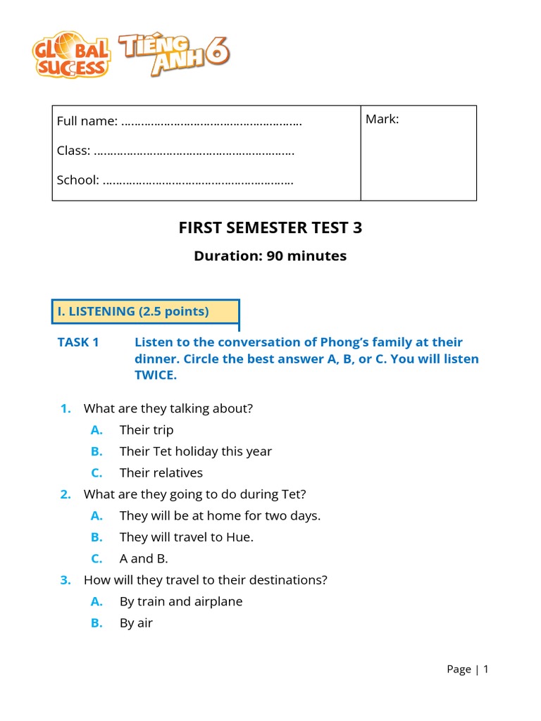 End-Of-Term Test 3 (Semester 1) | PDF