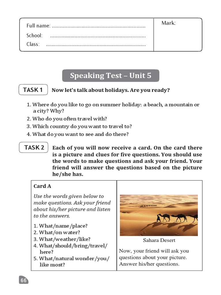 Speaking Test - Unit 5 | PDF