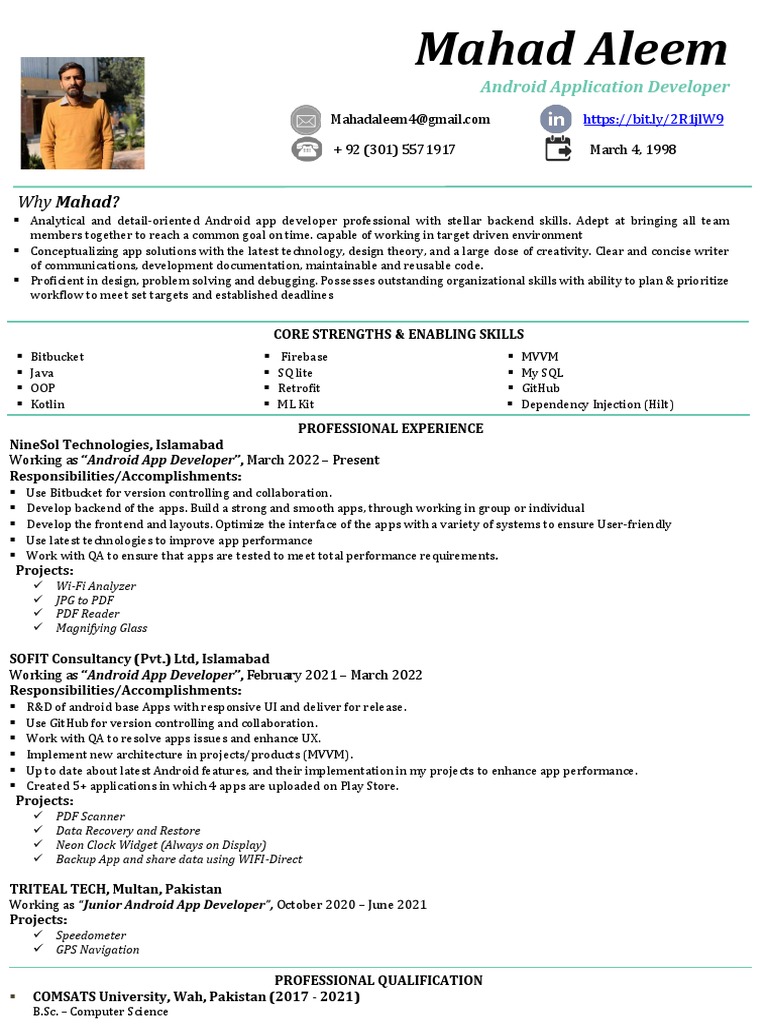 MahadAleem (Android+Developer) 1 | PDF | Mobile App | Android (Operating System)
