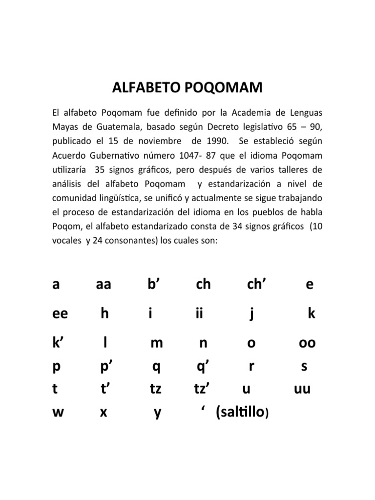 Alfabeto Poqomam: Signos y Vocales | PDF