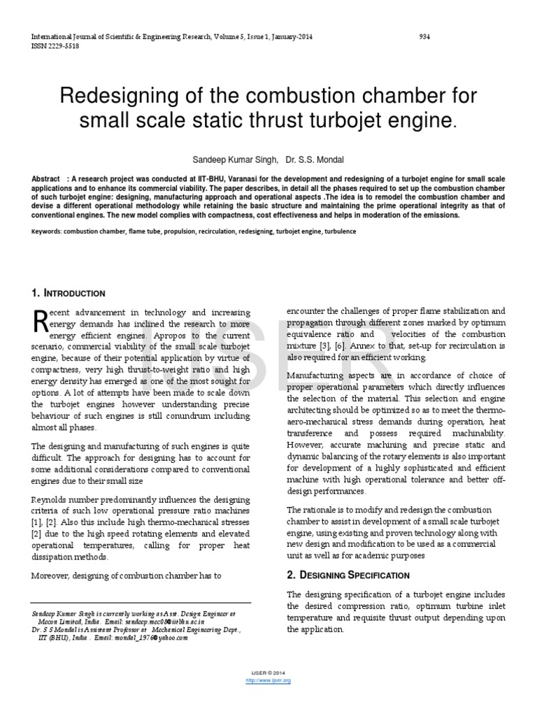 Ijser: Redesigning of The Combustion Chamber For Small Scale Static ...