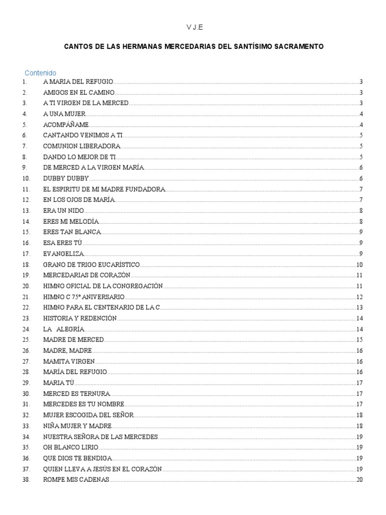 Compendio de Cantos Eucarísticos Mercedarios | PDF | María, madre de Jesús | eucaristía