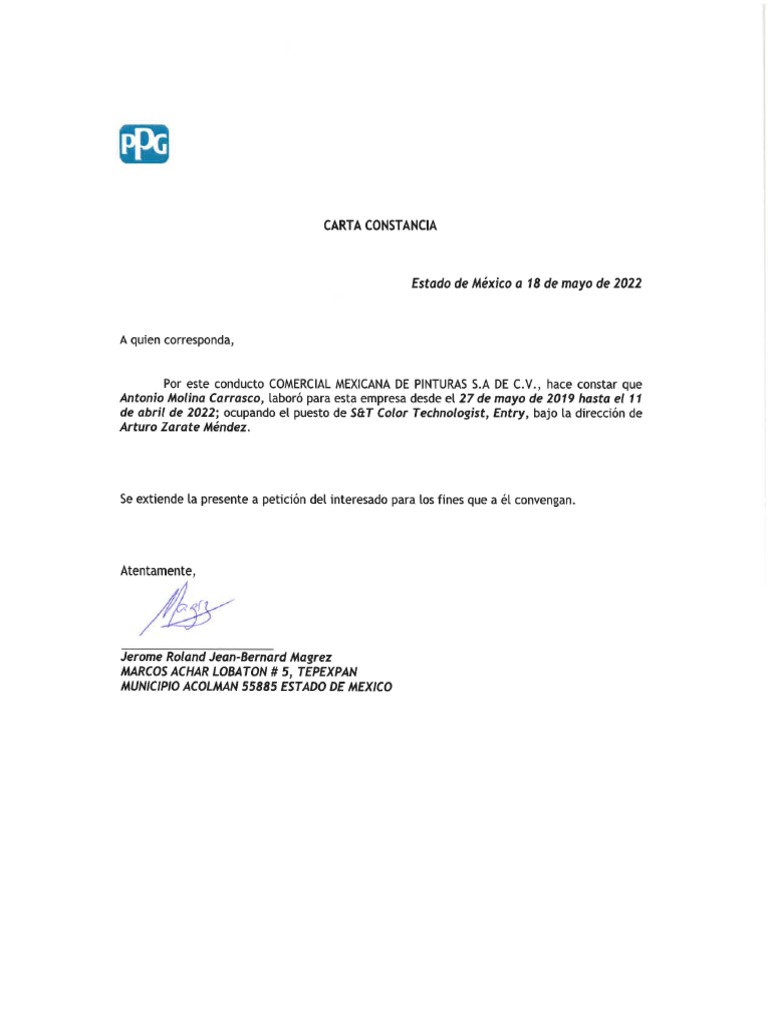 MX - EVNE - Carta Constancia | PDF