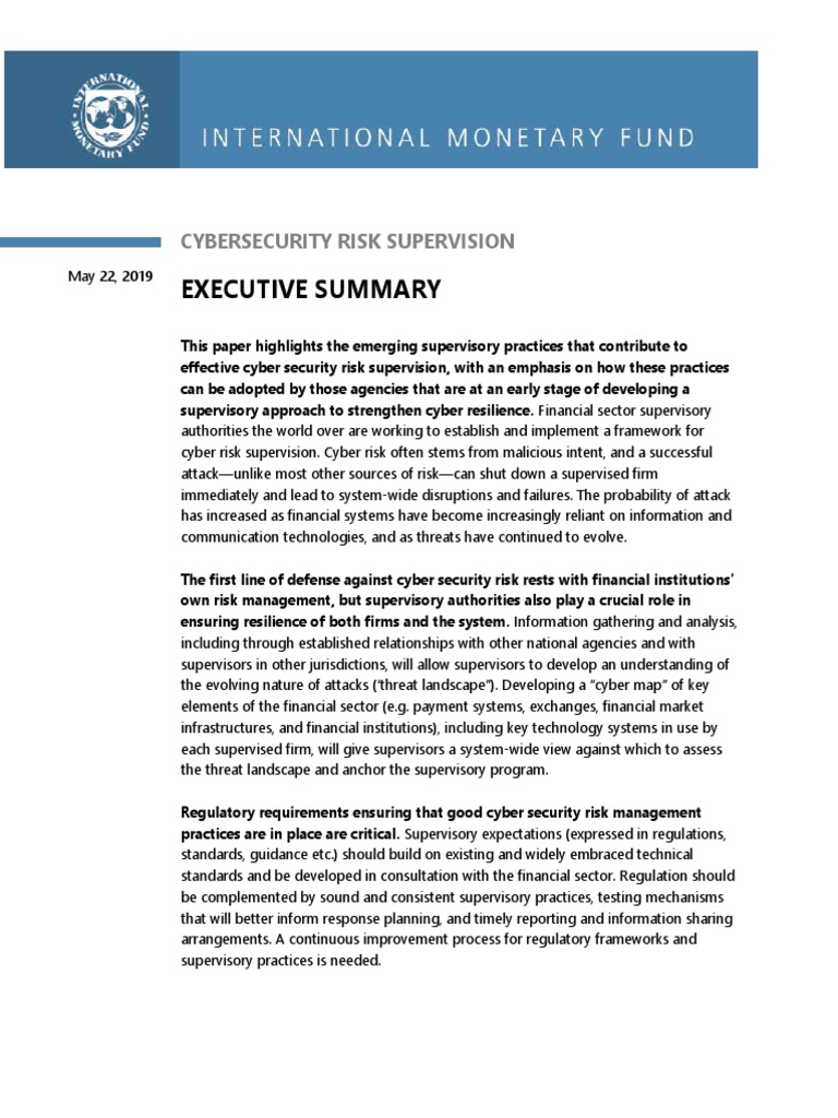 2019-05-22 IMF Paper On Cybersecurity Risk Supervision Final DRAFT ...