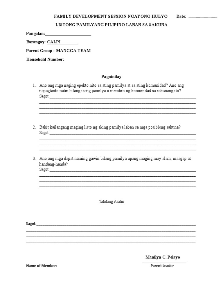 FAMILY DEVELOPMENT SESSION NGAYONG HULYO Date | PDF