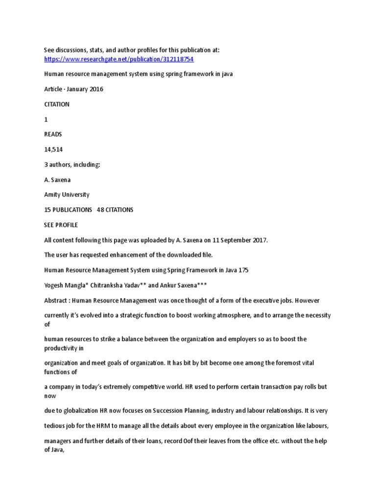 Document | PDF | Human Resource Management | Spring Framework