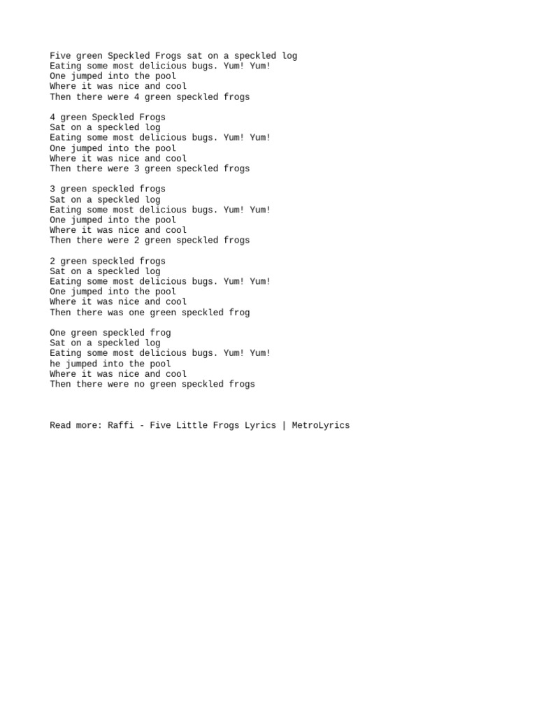 Five Green Speckled Frogs | PDF