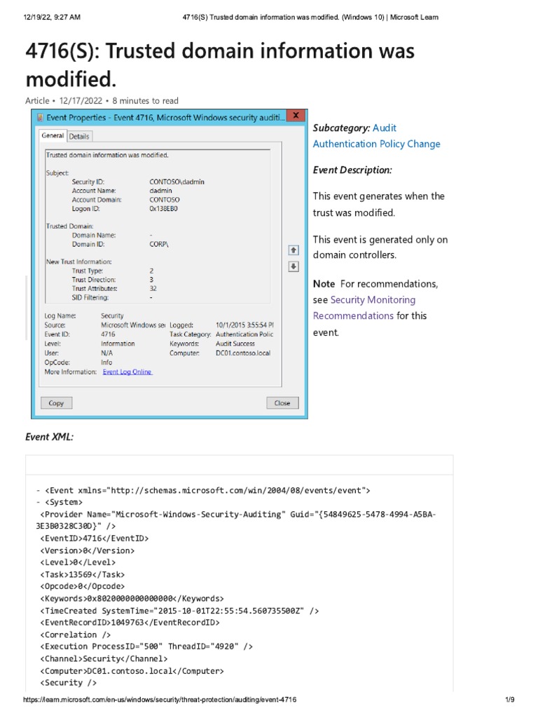 4716 (S) Trusted Domain Information Was Modified | PDF
