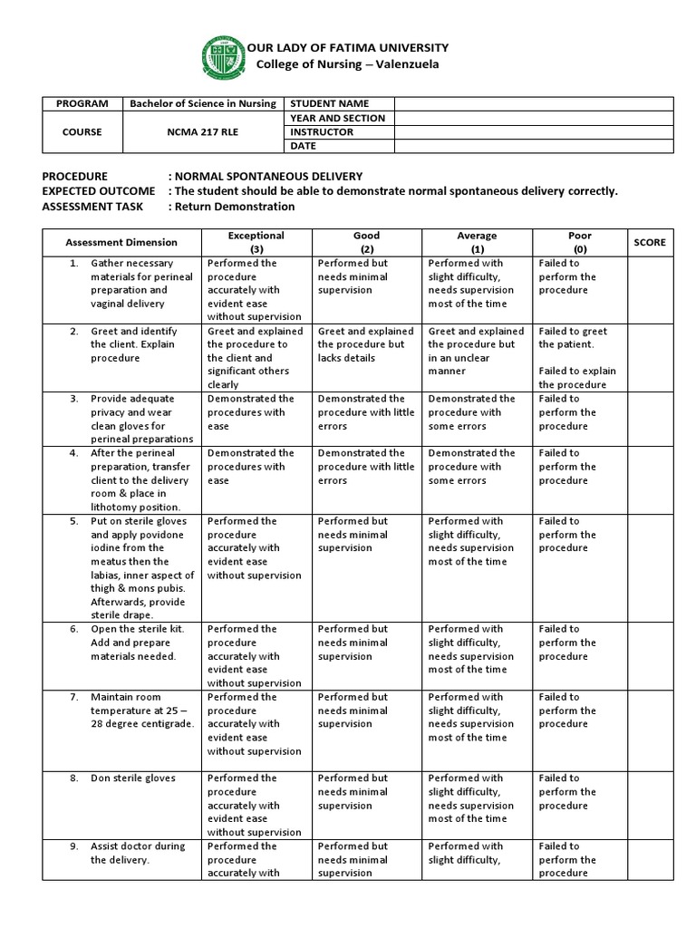 Rubrics Normal Delivery | PDF | Childbirth | Nursing