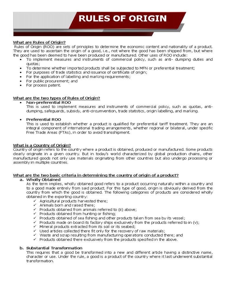 Rules of Origin | PDF | Commercial Policy | Business