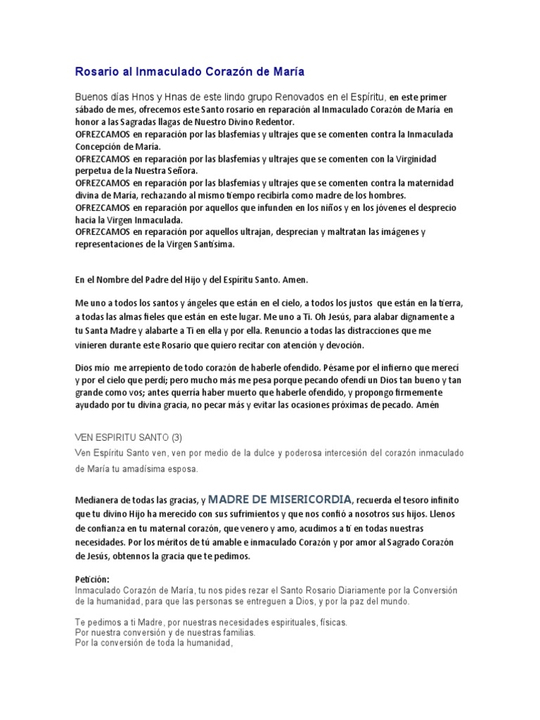 Rosario al Inmaculado Corazón de María | PDF | María, madre de Jesús ...