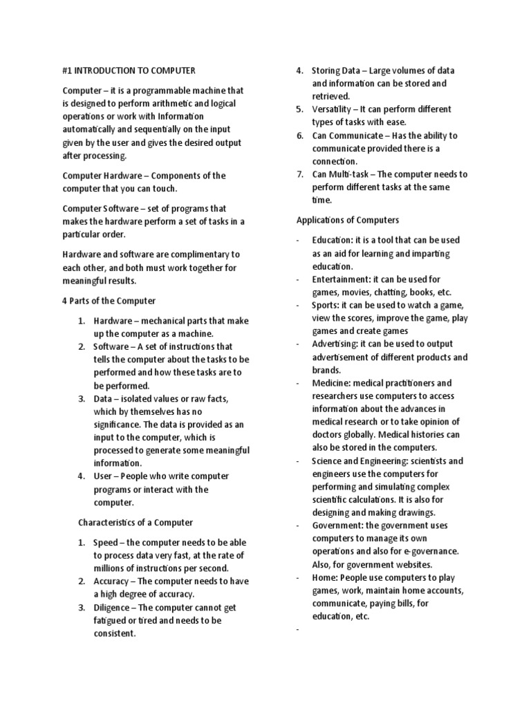 Introduction to Computing Reviewer | PDF | Random Access Memory | Central Processing Unit
