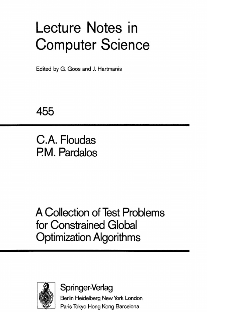 A Collection Of Test Problems For Constrained Global Optimization Algorithms Floudas And