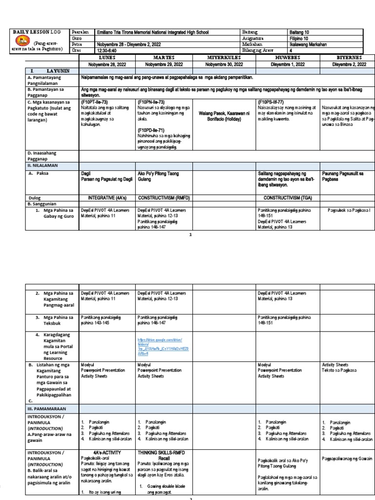 FIL.10 DLL Aralin Week 3 | PDF