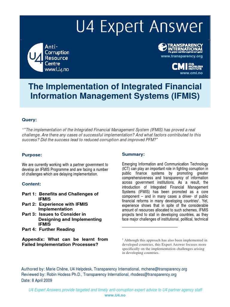 The Implementation of Integrated Financial Management Systems Ifmis | PDF | Project Management ...