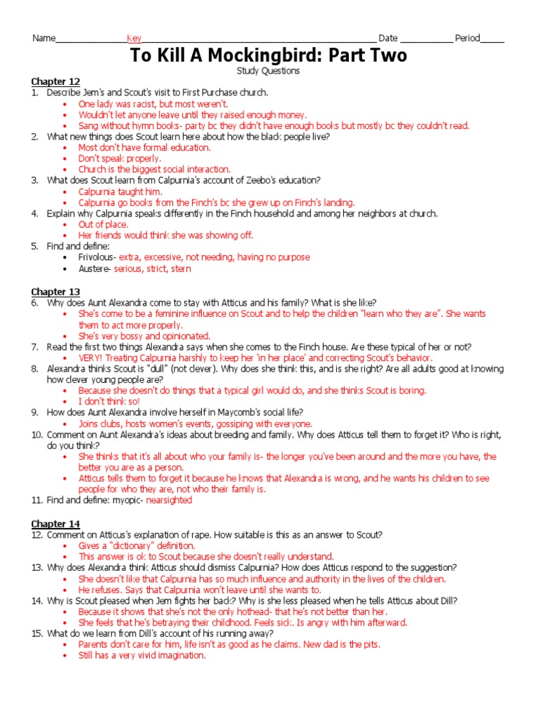An Analysis of Study Questions for To Kill a Mockingbird Part Two | PDF ...