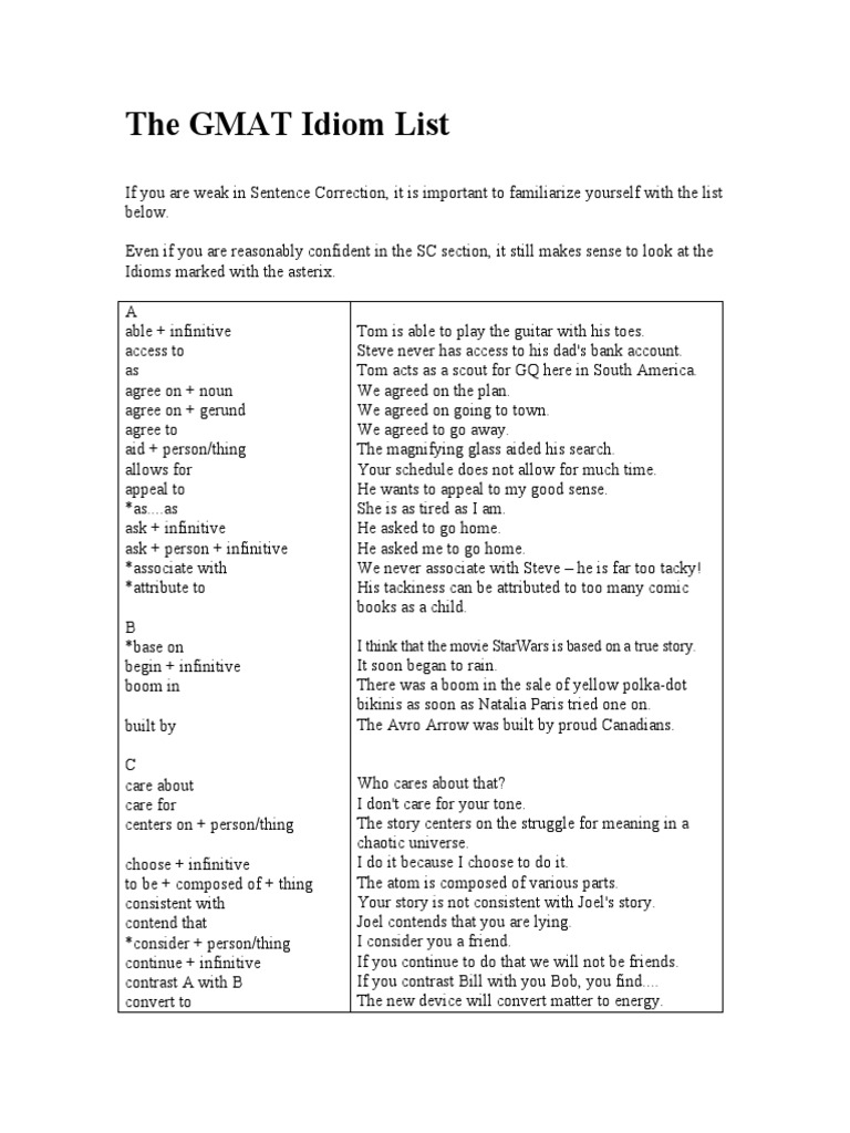 GMAT Idioms and Their Usage List | PDF