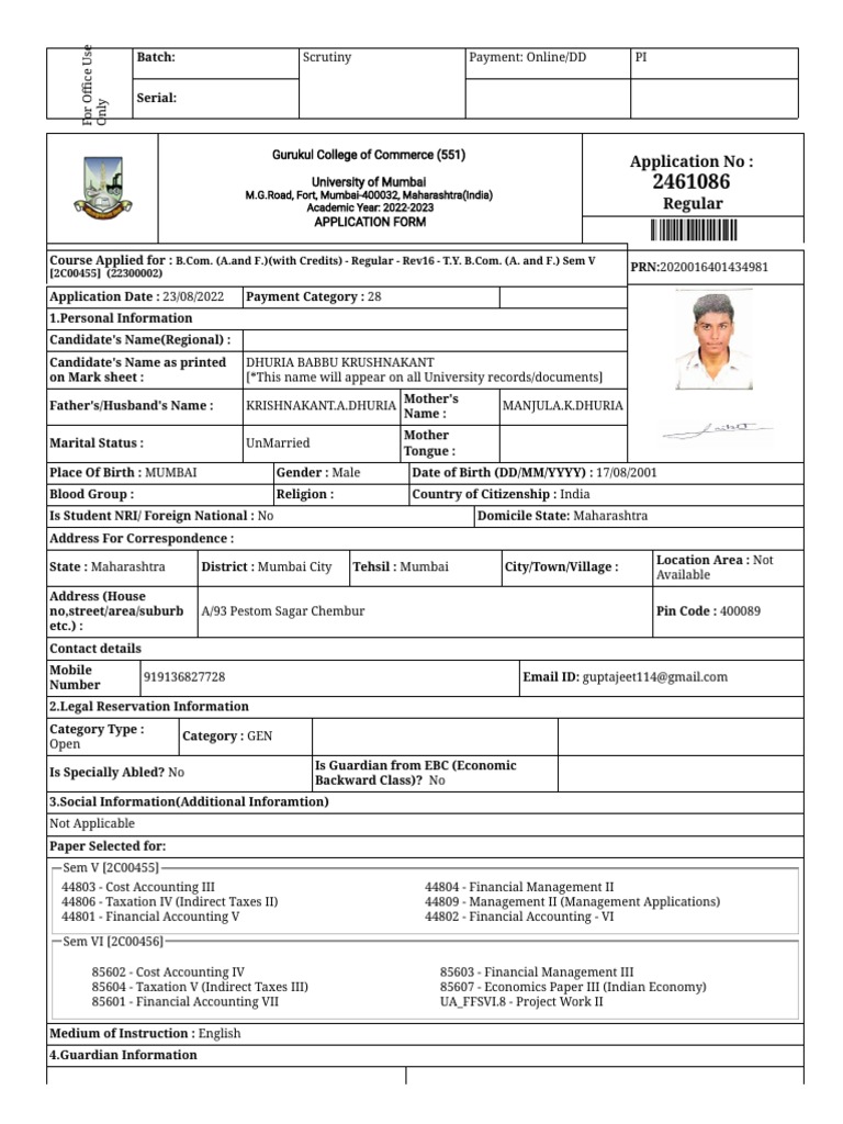 Tybaf Addmission Form | PDF | Accounting | Taxes