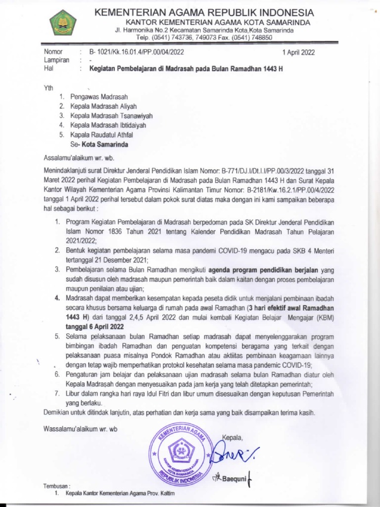 Kegiatan Pembelajaran Di Madrasah Pada Bulan Ramadhan 1443 H002 | PDF