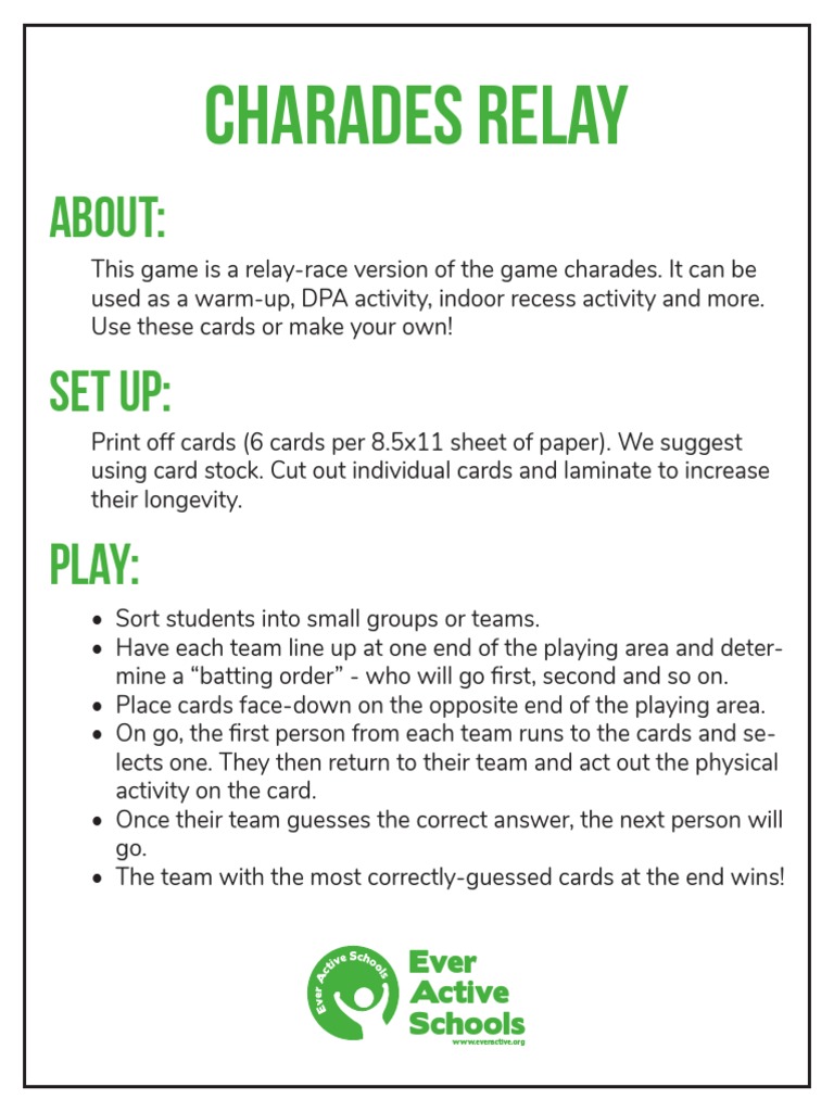 Charades Relay Cards 2 | PDF