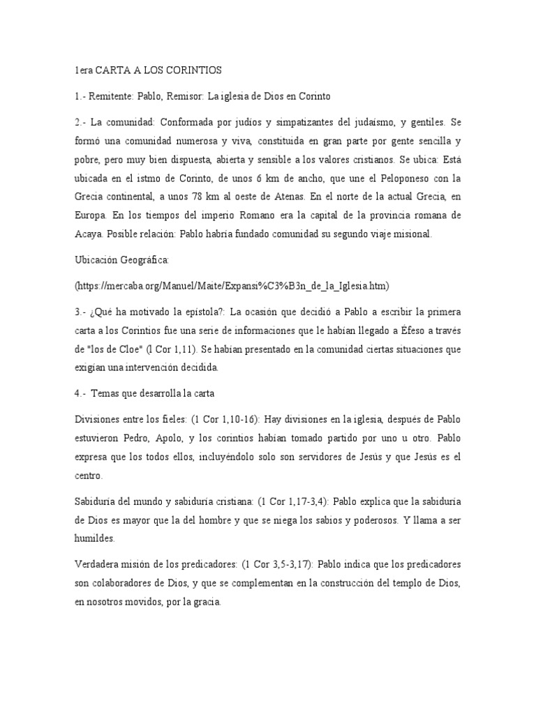 1era Carta A Los Corintios 1 | PDF