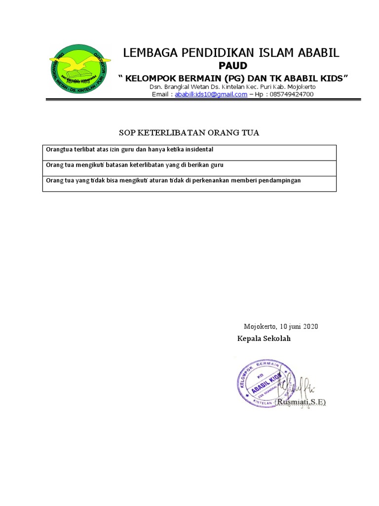 SOP Keterlibatan Orang Tua | PDF SOP Keterlibatan Orang Tua | PDF
