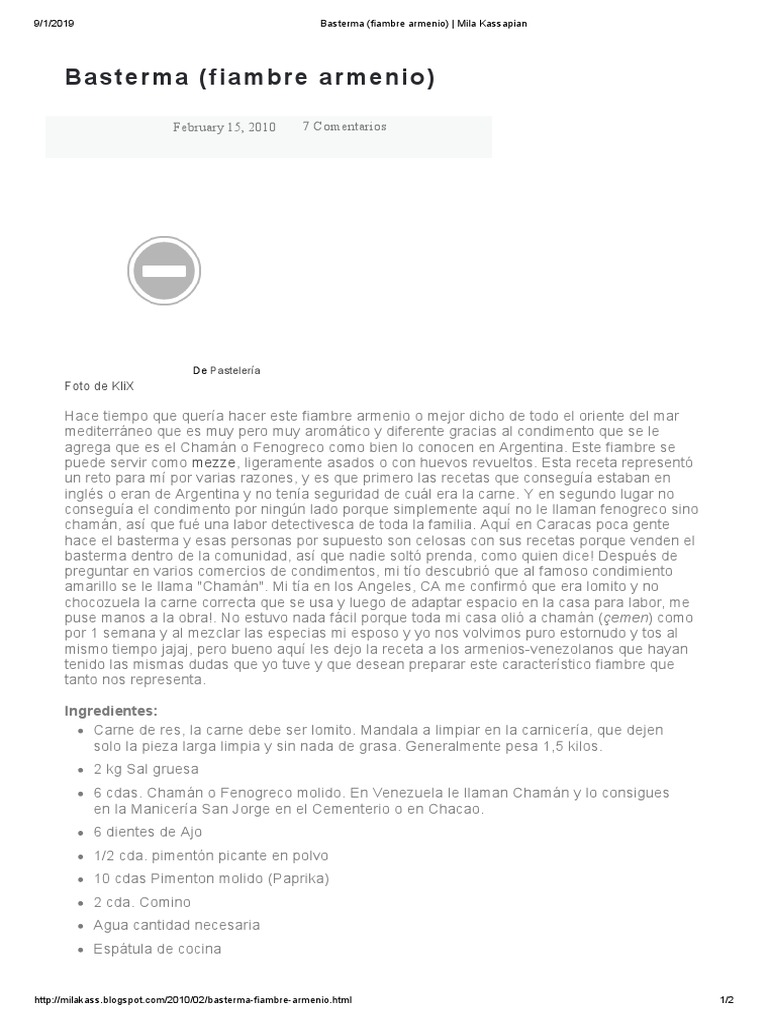 Basterma (Fiambre Armenio) - Mila Kassapian | PDF | Carne | Pimenton
