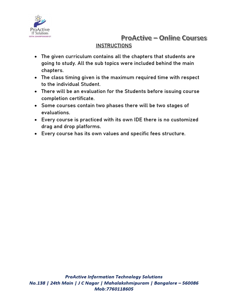 ProActive IT Solutions - Online Courses | PDF | C++ | Class (Computer ...